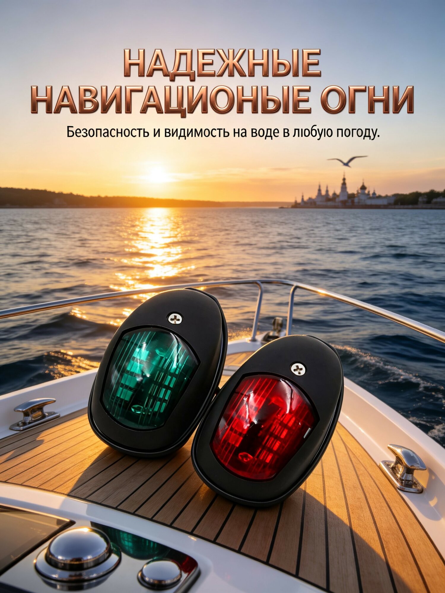 Навигационный светодиодный фонарь для лодки, боковой сигнальный габарит для яхты и скоростных катеров, черный