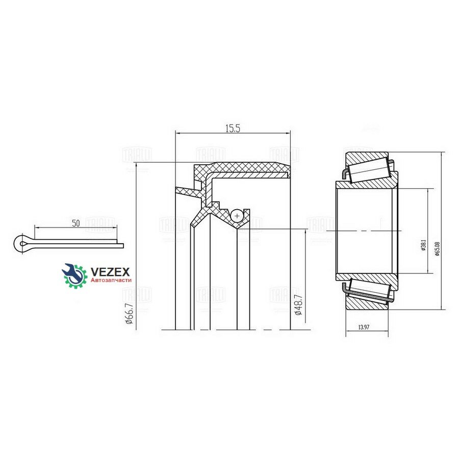TRIALLI CS 0881 Подшипник ступицы для а/м Hyundai Accent (94-) перед. (кмплподш.2шт/сальн.2шт/шплинт) (CS 0881)