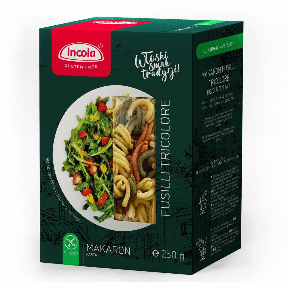 Безглютеновые макароны Fusilli tricolore Incola, 3шт x 250г