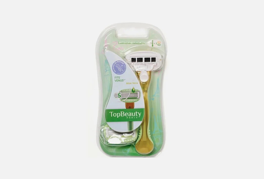 TopBeautyParis aloe vera Женская бритва 1 бритва + 2 сменные кассеты. 2шт