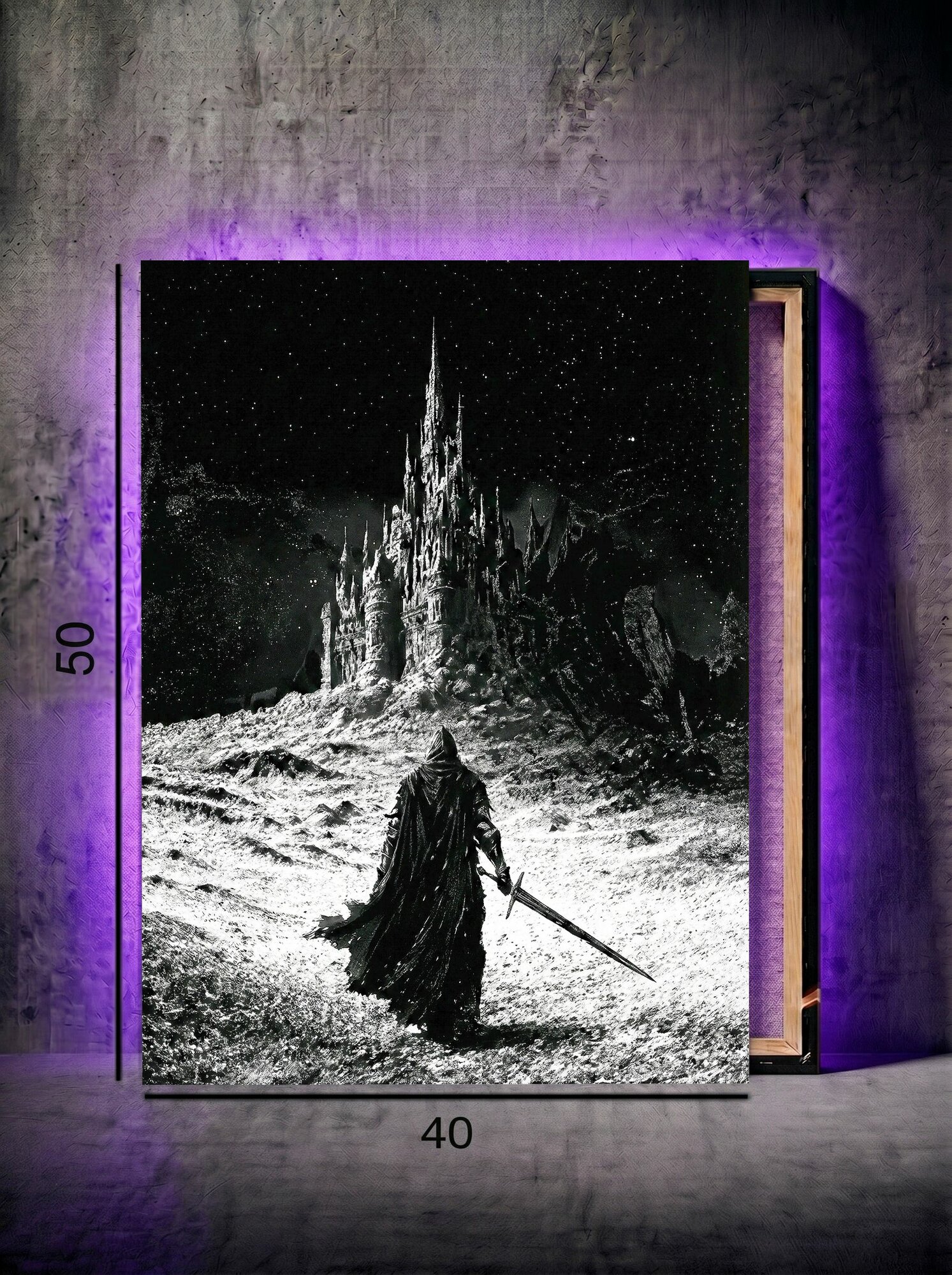 Картина на холсте Одинокий рыцарь и замок/ Дарк Соулс (Dark Souls) / Элден Ринг (Elder Ring) / 40х50