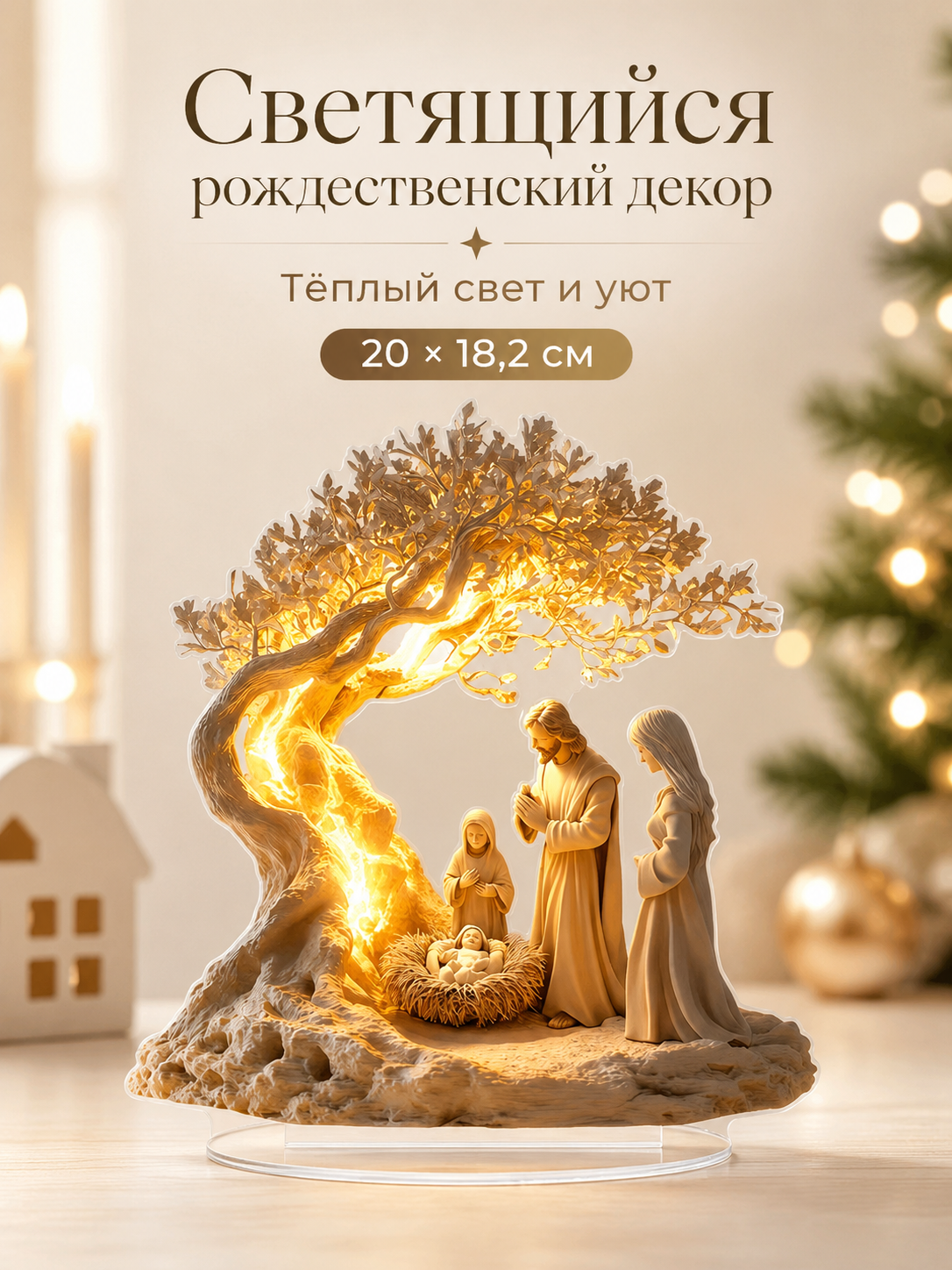 Эксклюзивная декоративная статуэтка Древо жизни с фигуркой новорожденного Иисуса для стола