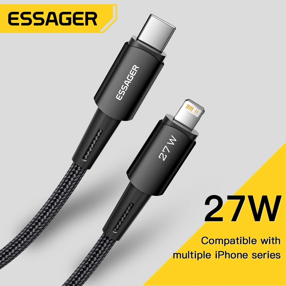 Кабель Essager USB C, 27 Вт, для iPhone 14, 13, 12, 11 Pro Max XS, 20 Вт, кабель для быстрой зарядки, тип C, кабель для передачи данных, для iPad, Macbook — фото 1
