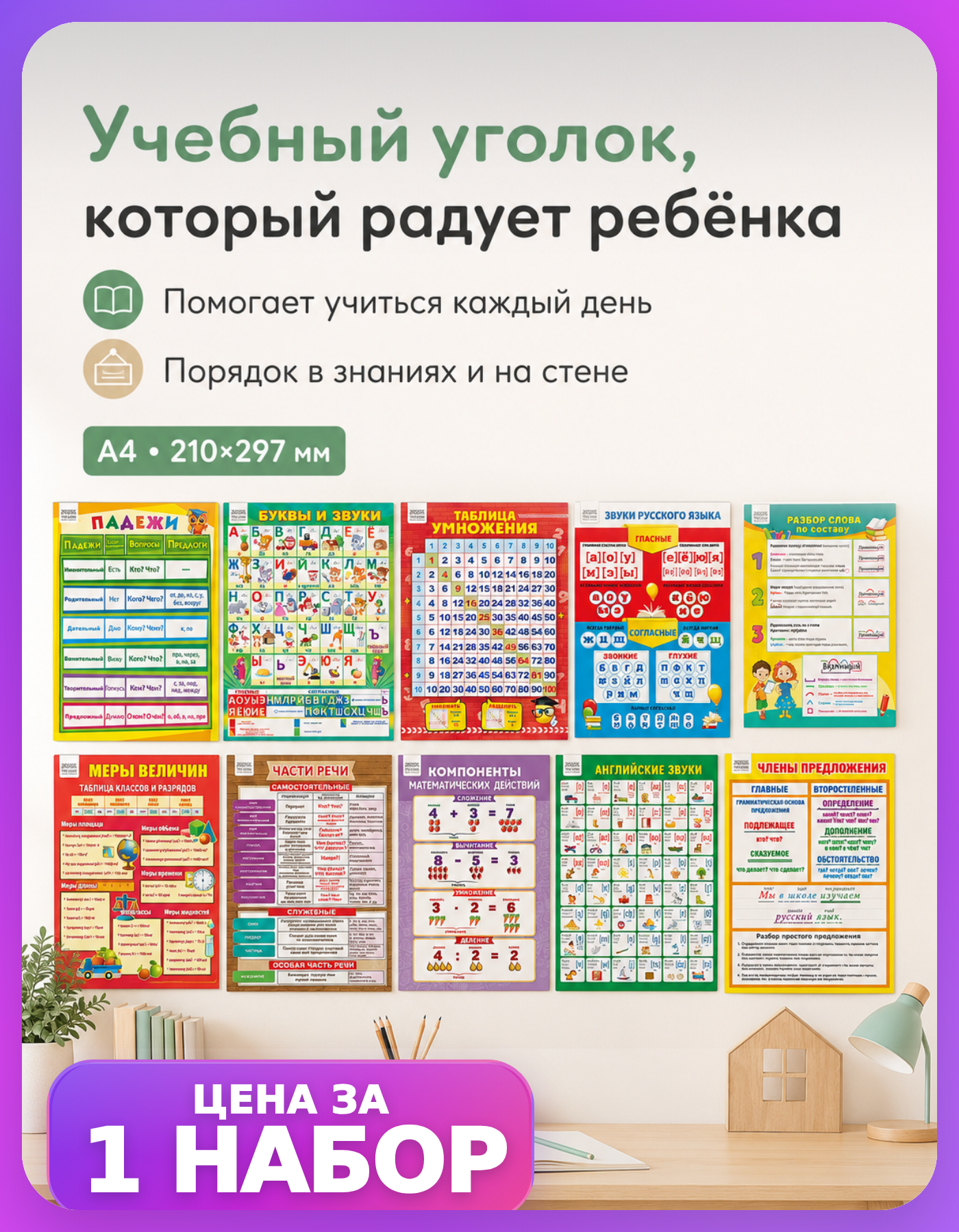 Набор плакатов А4 Начальные классы для дома, 10 шт