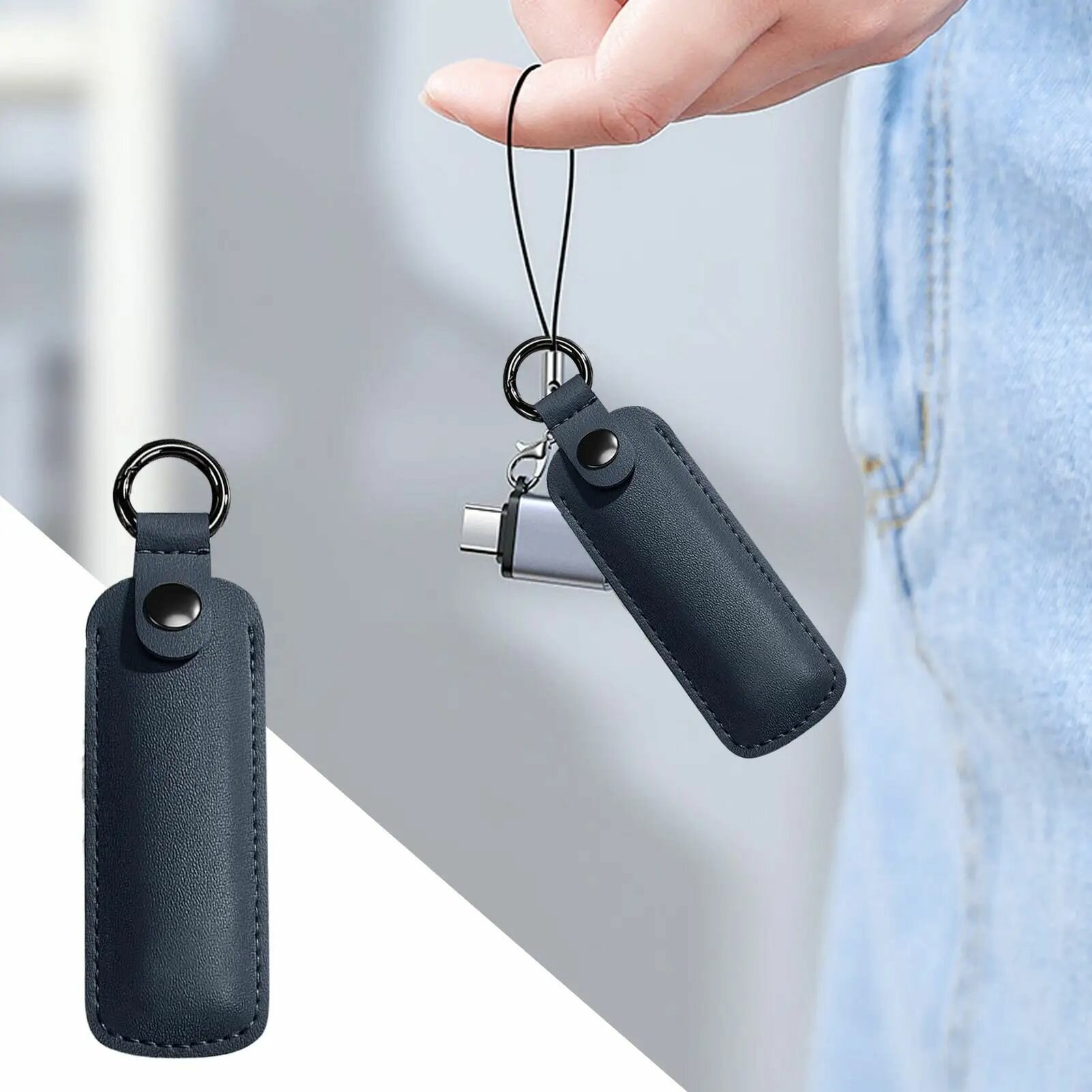 Чехол брелок для USB флешки накопителя, Темно-синий, 1 шт.