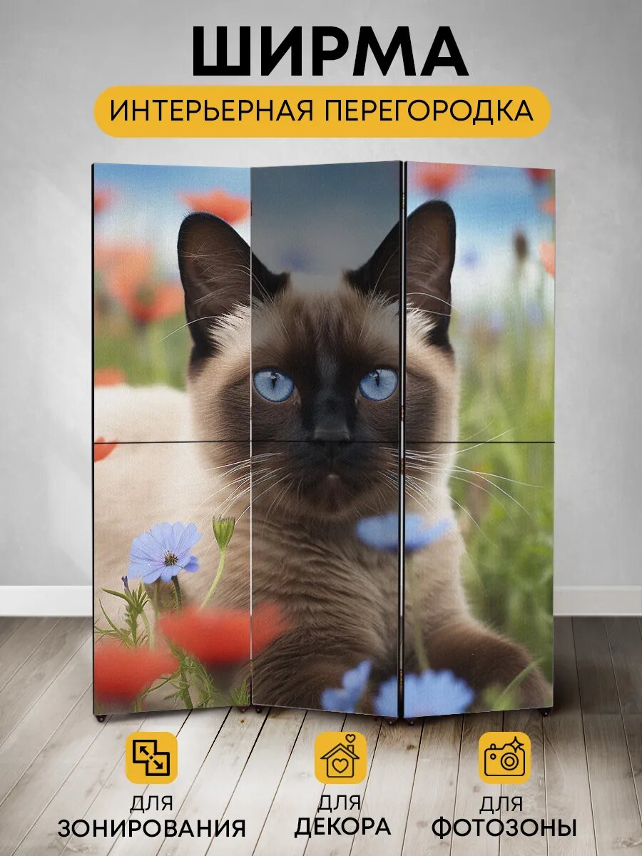 Интерьерная складная ширма перегородка Котик