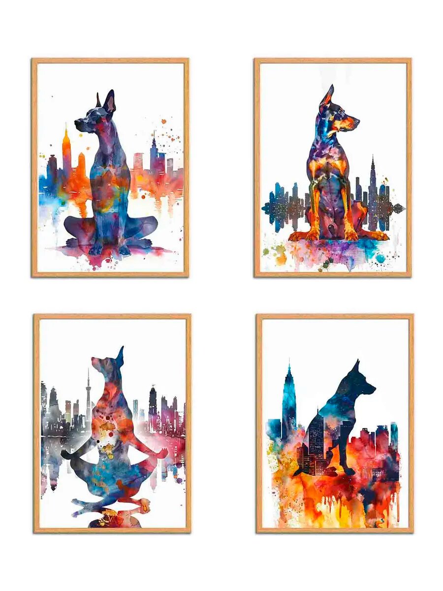 Доберман пинчер Йога, 4 Плаката, 30x21см