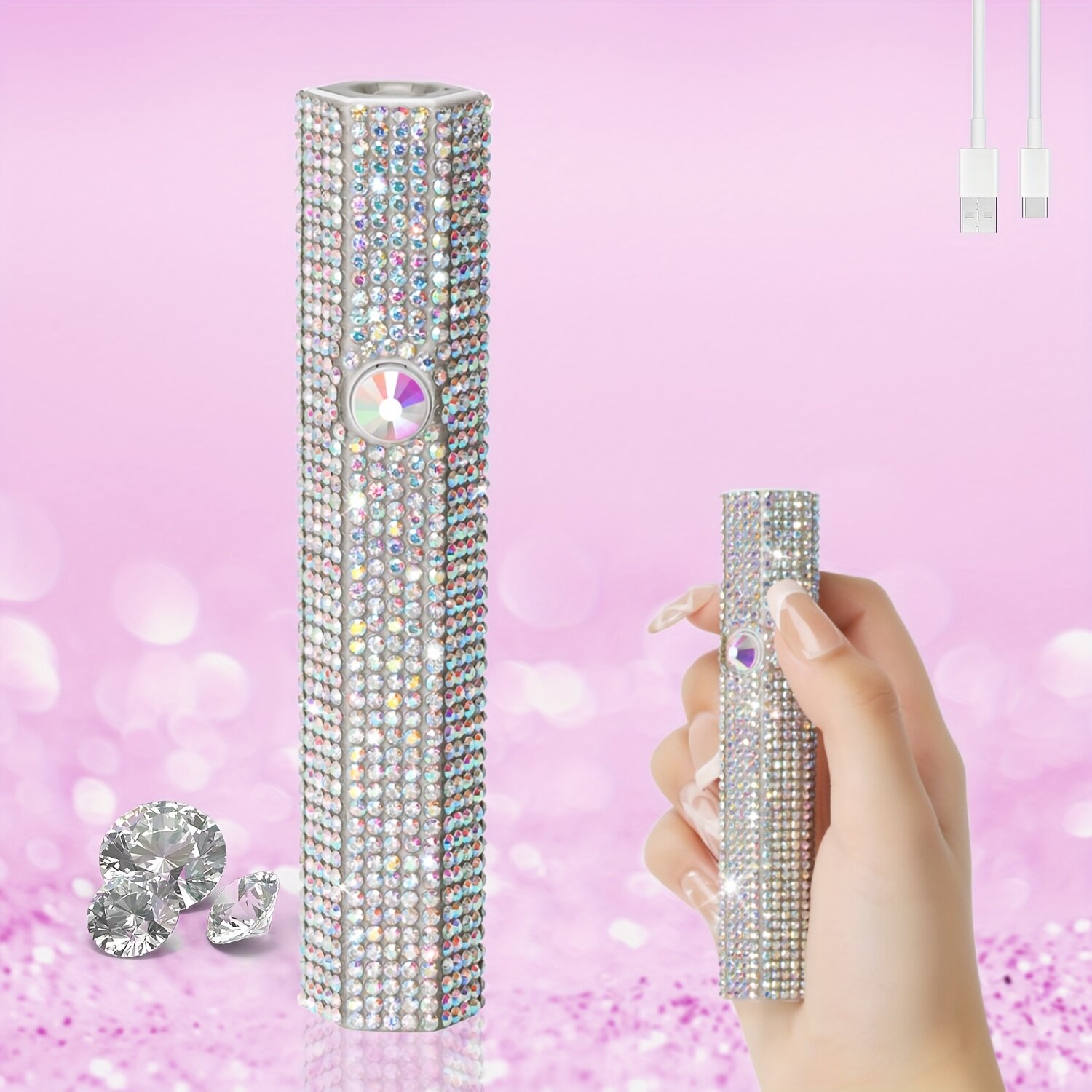 Портативная LED лампа для ногтей с USB-зарядкой, ручная UV лампа для гель-лака, белая со стразами