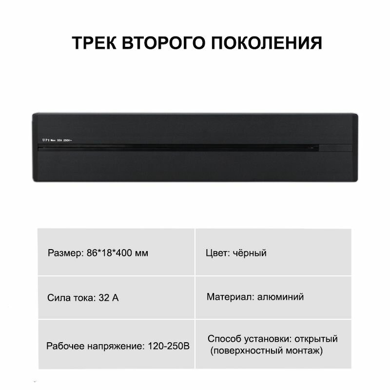 Трек без розеток! Черный накладной 40 см, накладная металлическая шина, шинопровод DP