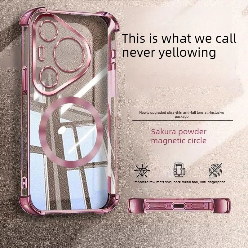 Роскошный Прозрачный Чехол Для Huawei Pura 90s Pro Max 80 С Металлической Розовый, Pink, Pura 70