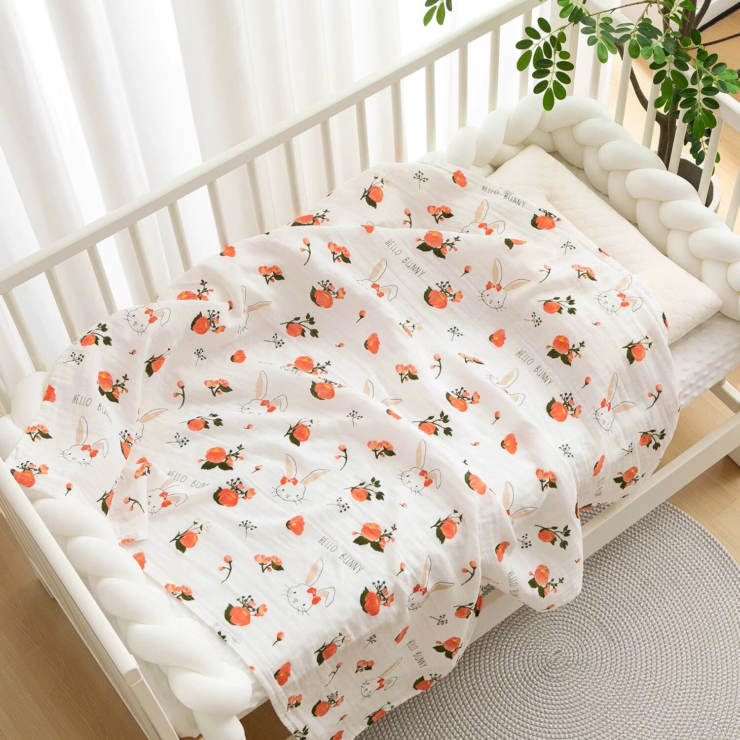 2-слойный розовый кролик хлопковый бинт для новорожденных, 105x105 см детский укутыватель