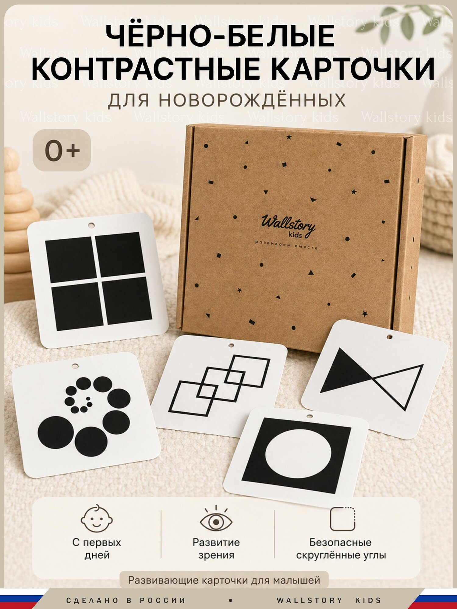 Контрастные черно-белые карточки для новорожденных 0+ развивающие картинки для малышей, двусторонние ламинированные