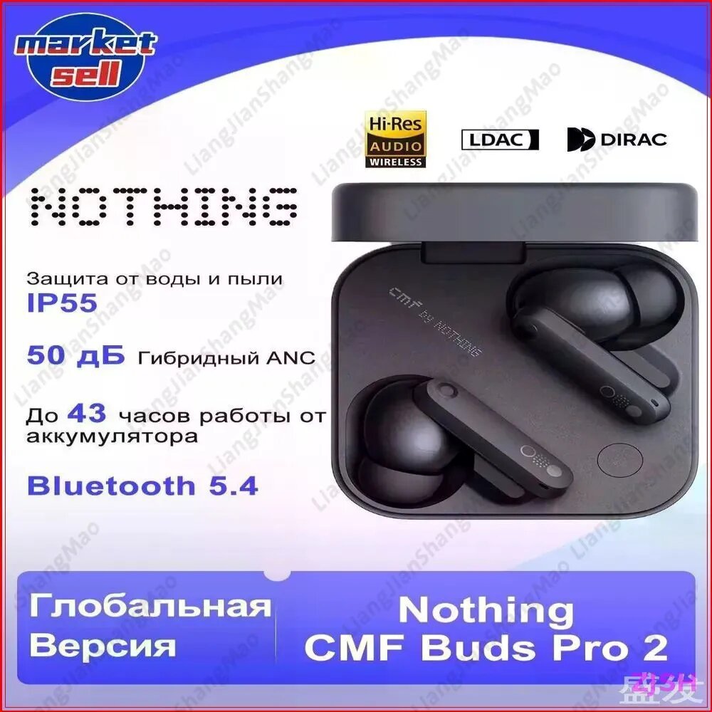 Наушники беспроводные с микрофоном CMF Buds Pro 2, Bluetooth, USB Type-C, серый