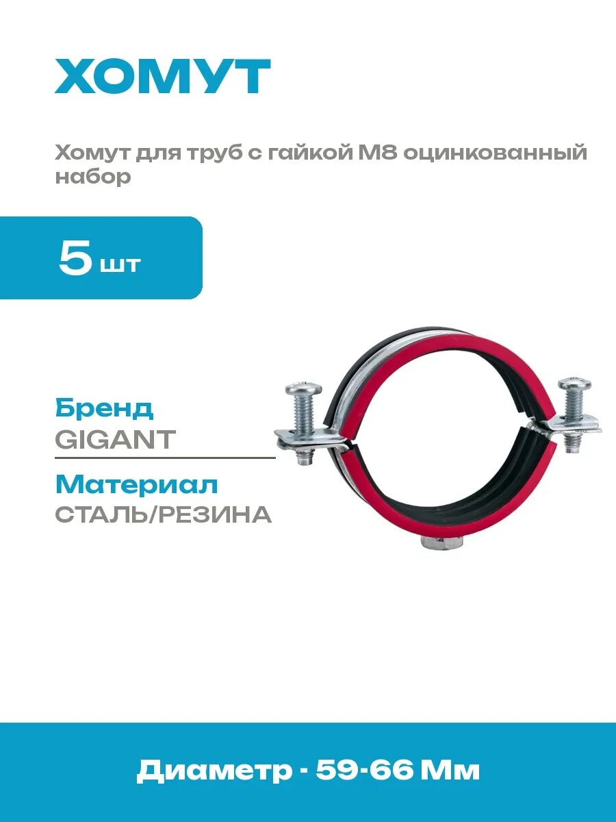 Хомут сантехнический 2 дюйма с гайкой М8 оцинкованный 5 шт