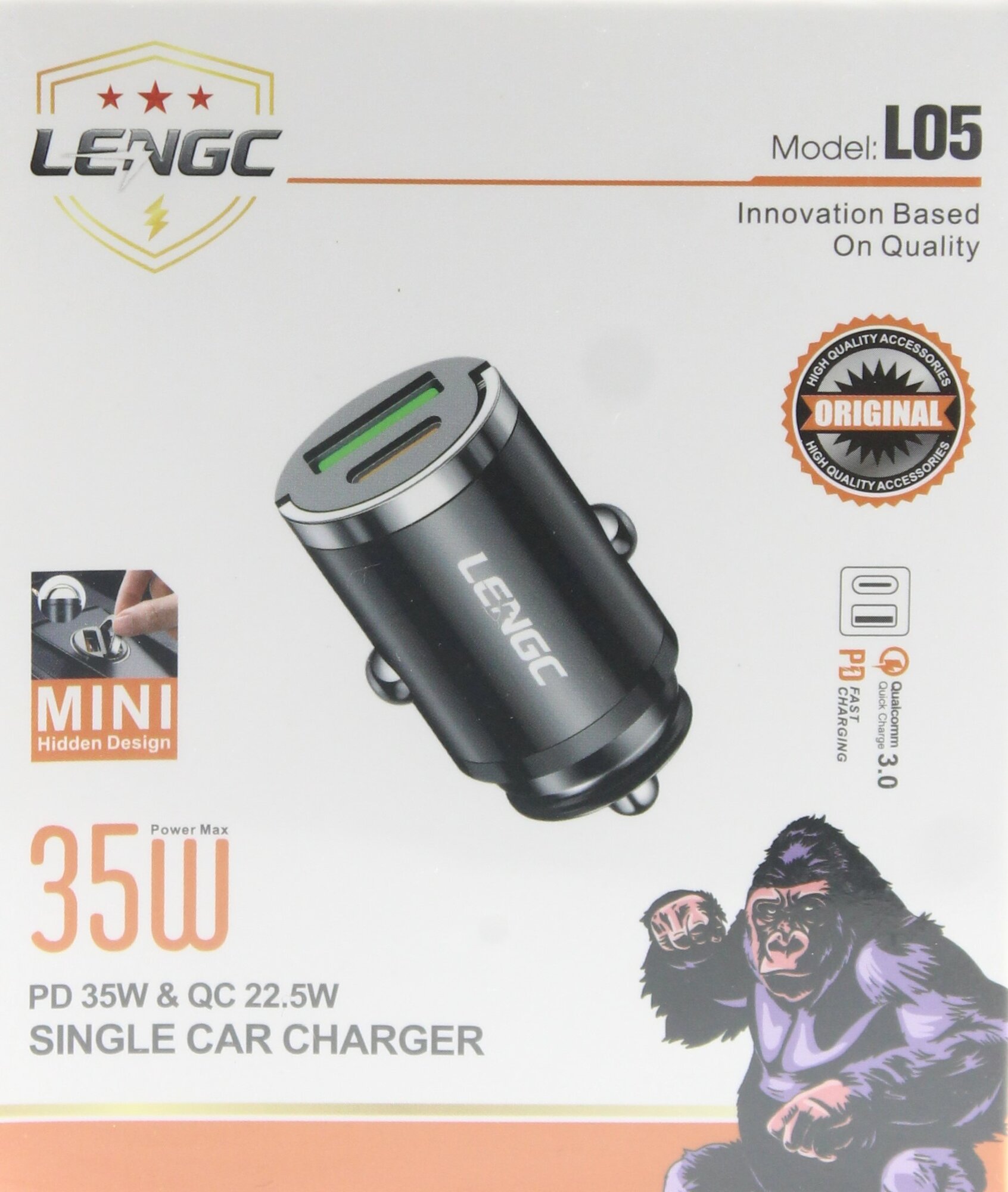 Автомобильное зарядное устройство LENGC L-05 Type-C Power Delivery 35W, QC 3.0 22,5W