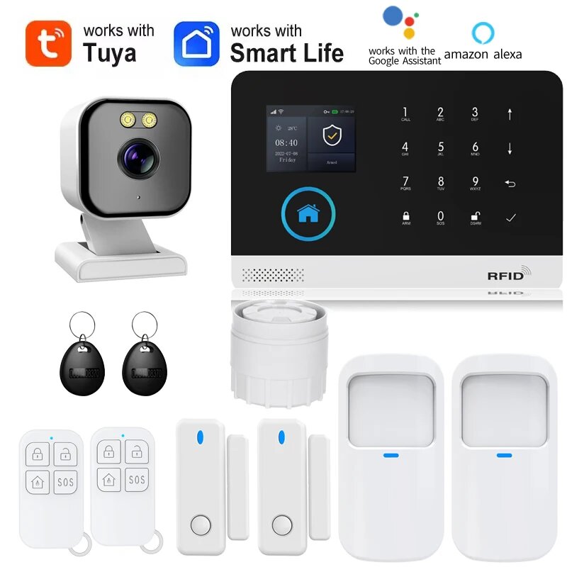 Система сигнализации GSM WiFi для безопасности, защита, система сигнализации, Alexa, Tuya Smart Life, домашняя автоматизация, датчик двери, пожарный дымовой сигнализатор, набор систем безопасности-Kit N