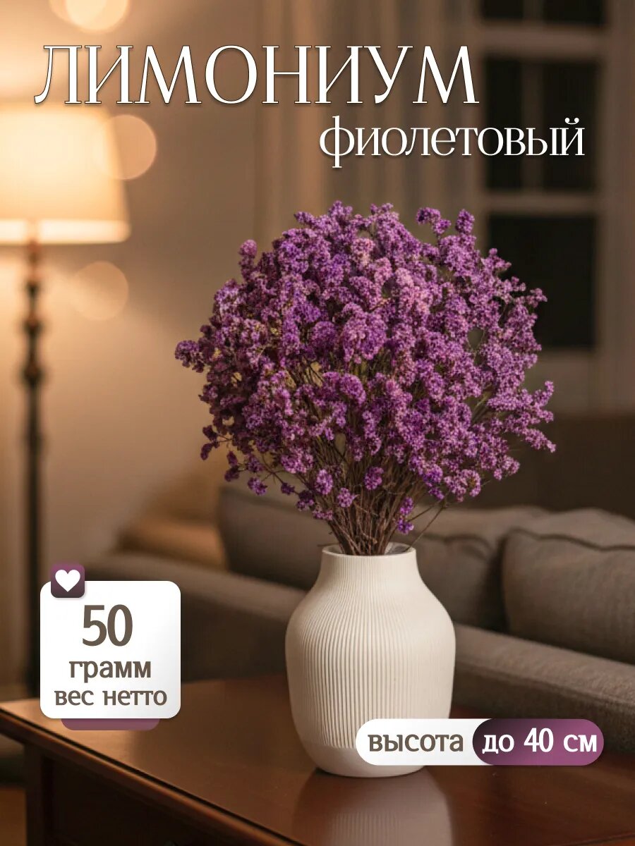 Цветы лимониума фиолетовые 50 г, сухоцветы для декора