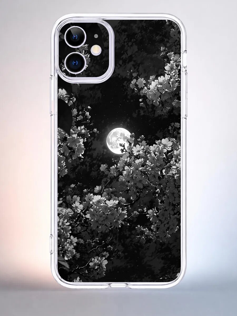 Чехол iPhone 11 Луна и сакура силиконовый прозрачный