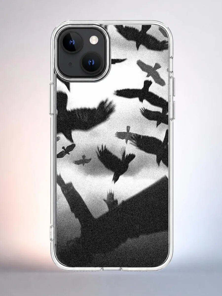 Чехол iPhone 13 стая птиц силиконовый прозрачный