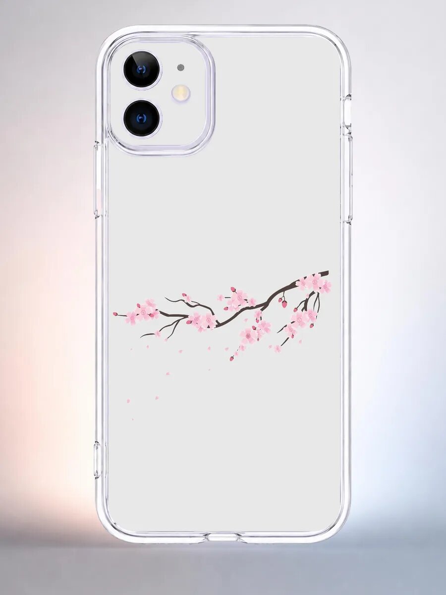 Чехол iPhone 11 сакура минимал вектор силиконовый прозрачный