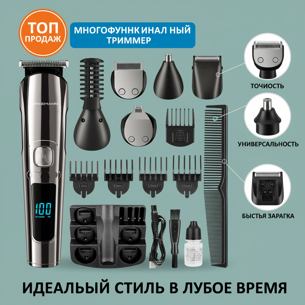 Триммер-бритва для бороды и волос DYKEMANN BARTHAARE GR-24