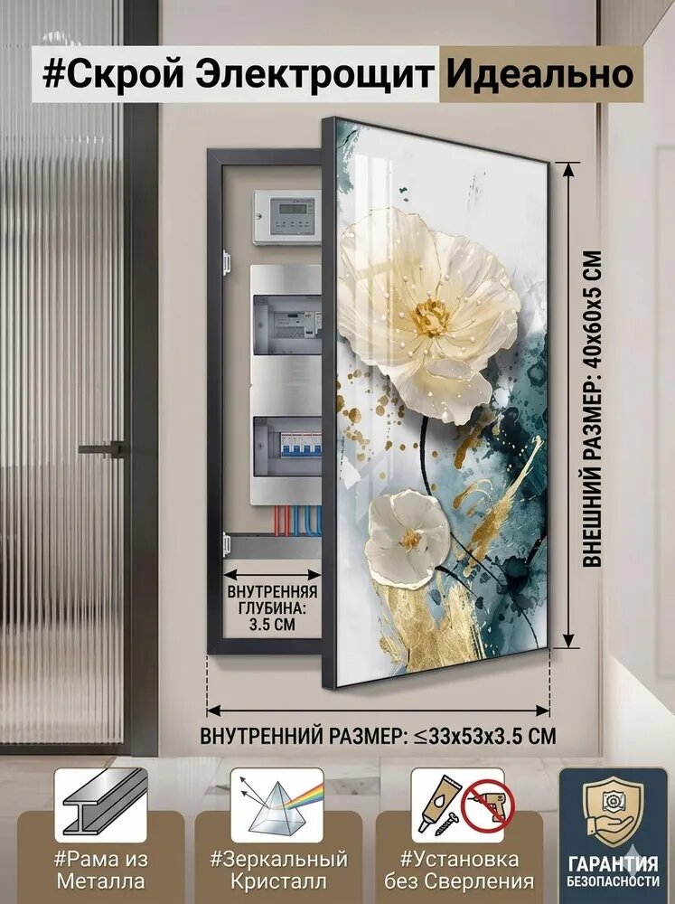 Картина на счетчик 40х60 см, Интерьерная маскировка щитка, Алюминиевая рама