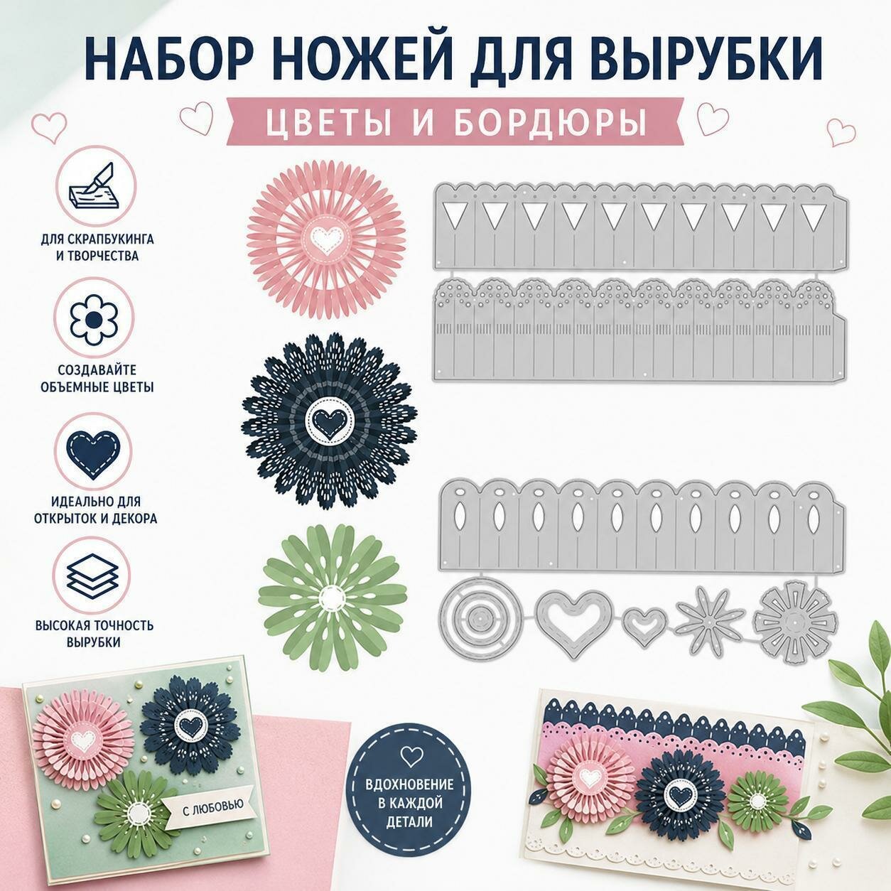 2 шт. Набор металлических режущих ножей для вырубки многослойных цветов и розеток, шаблоны для скрапбукинга, изготовления открыток и бумажного декора