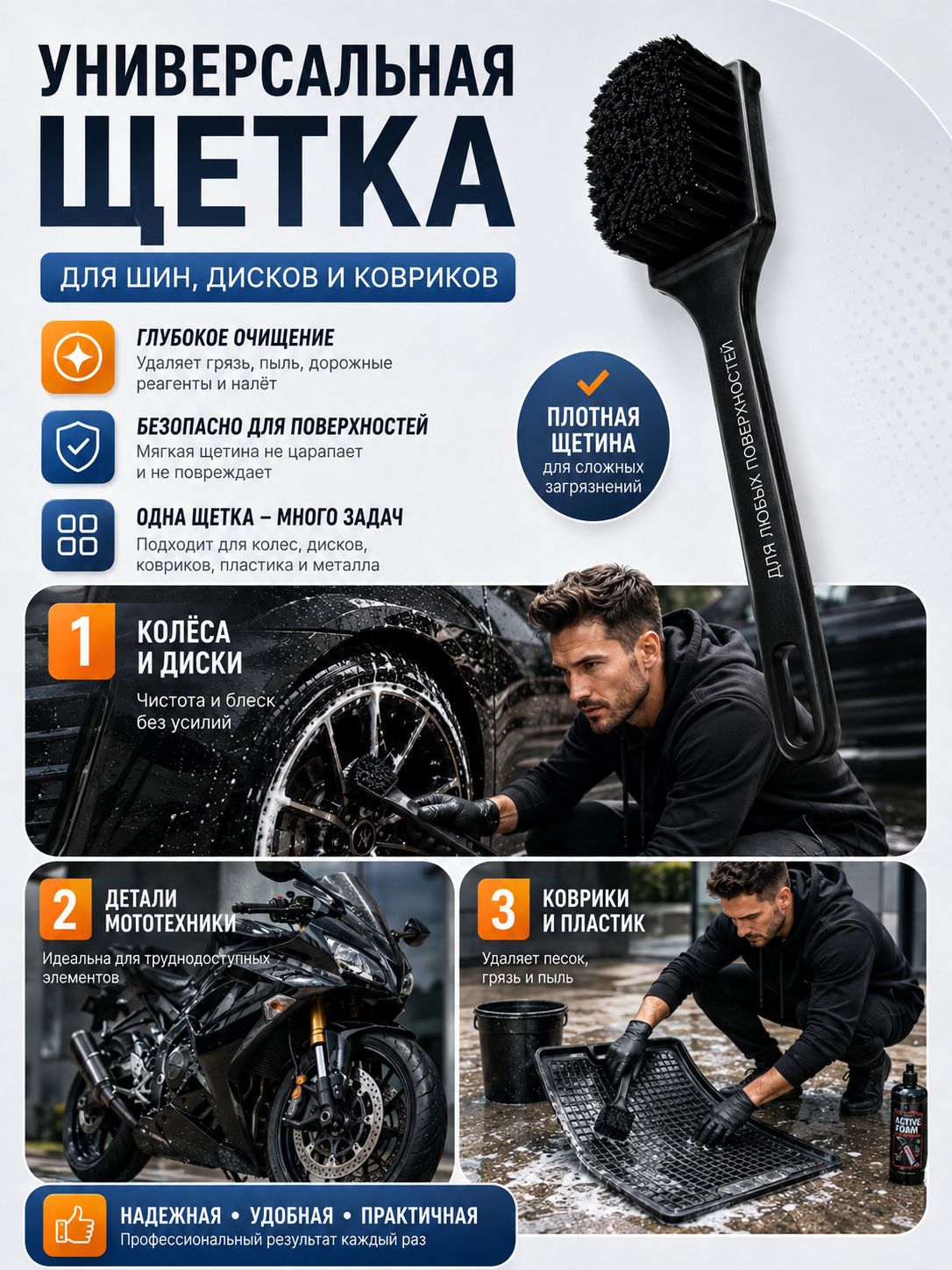 Щетка для мытья автомобиля. Щетка мытья для шин, дисков, подкрылок авто, арок и подкрылок автомобиля