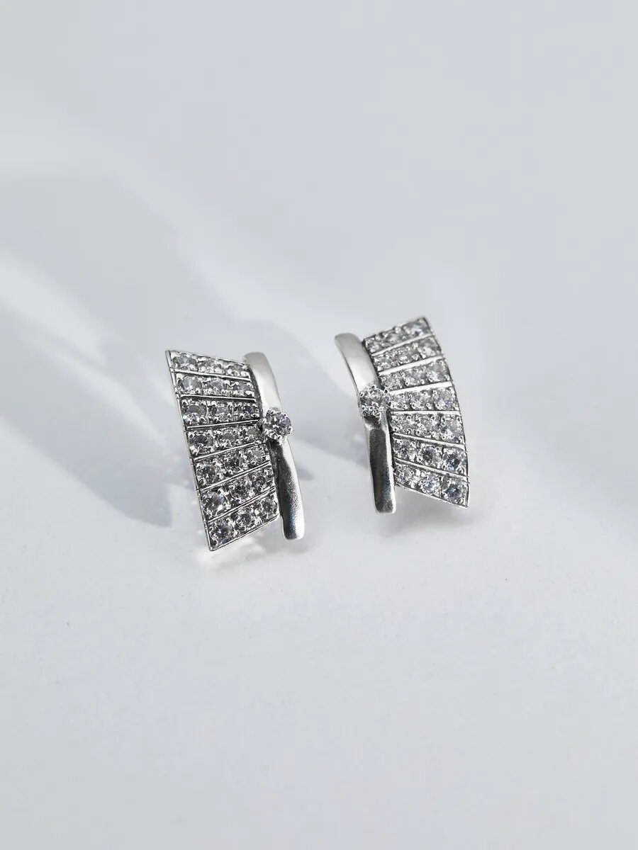 Серьги БРЮС, серебро, 925 проба, фианит