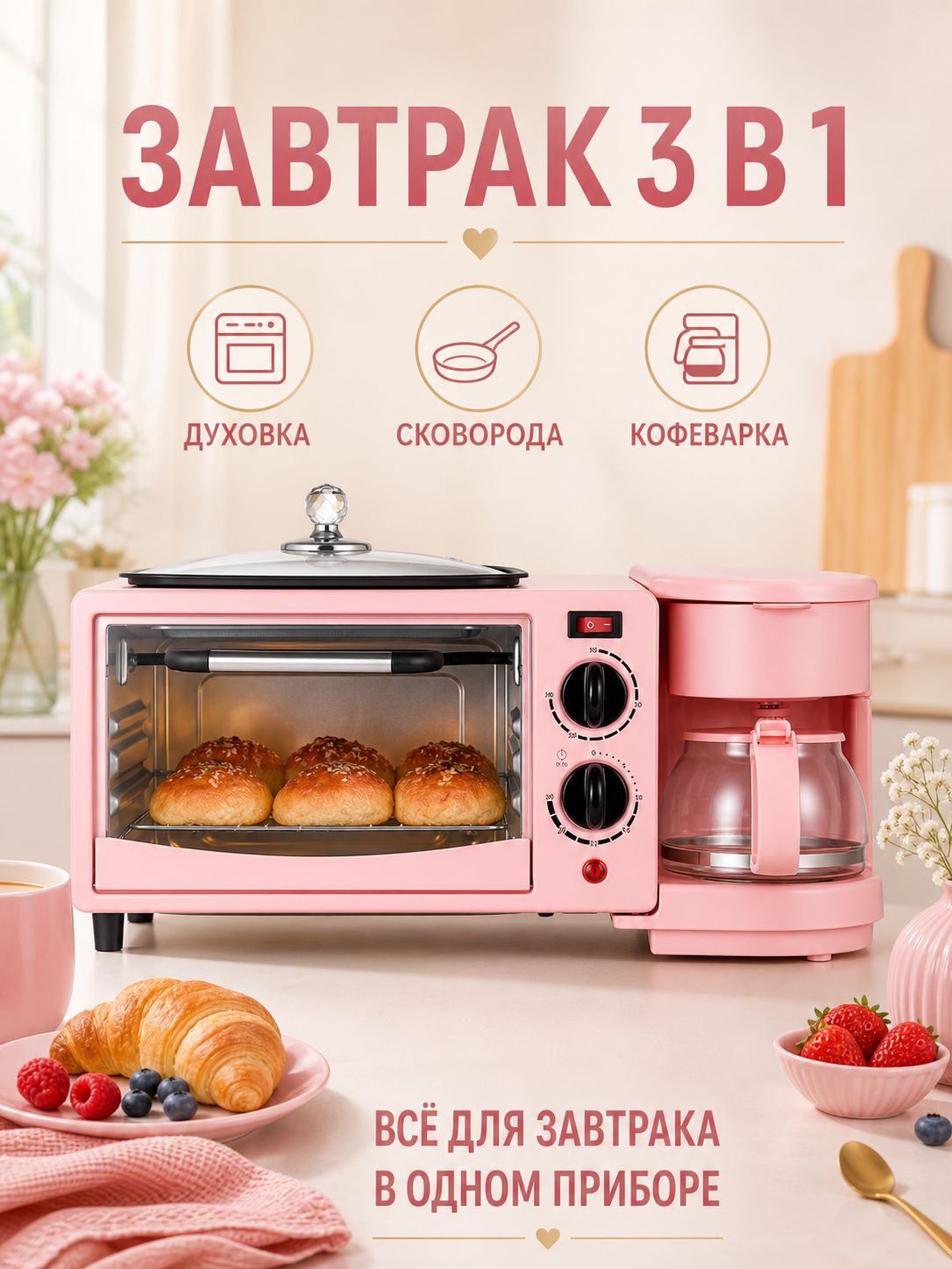 Аэрофритюрница 3 в 1 многофункциональная, домашняя мини‑духовка для жарки, запекания и приготовления блюд