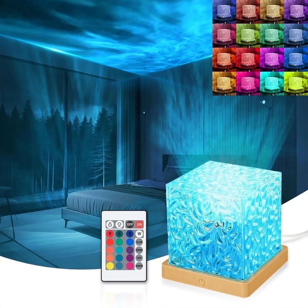Настольная лампа RGB с 16 цветами, эффектом водной ряби, вращающаяся, ночник для спальни и гостиной, декоративное освещение