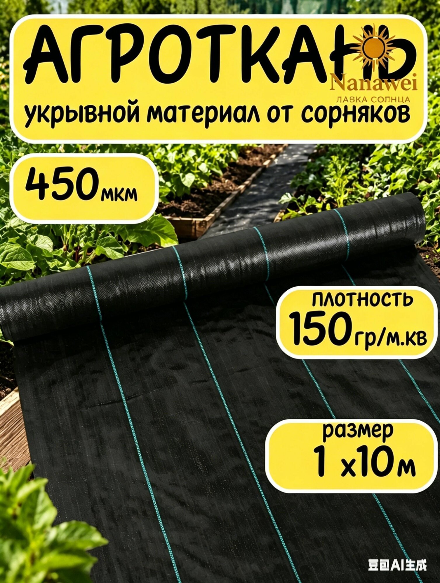Агроткань от сорняков, 1x10 м, 2 мкм, 1 шт