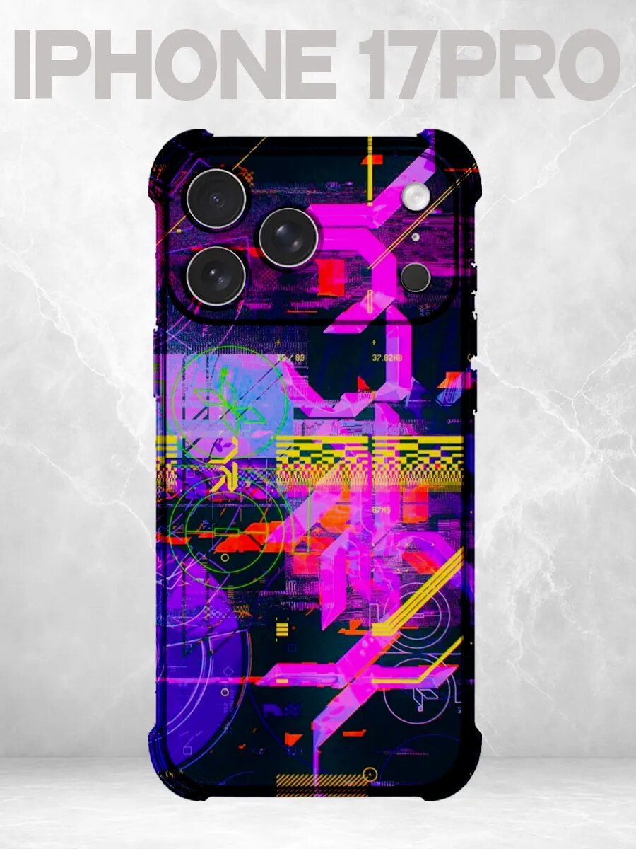 Чехол на iPhone 17 Pro скейтер неон киберпанк