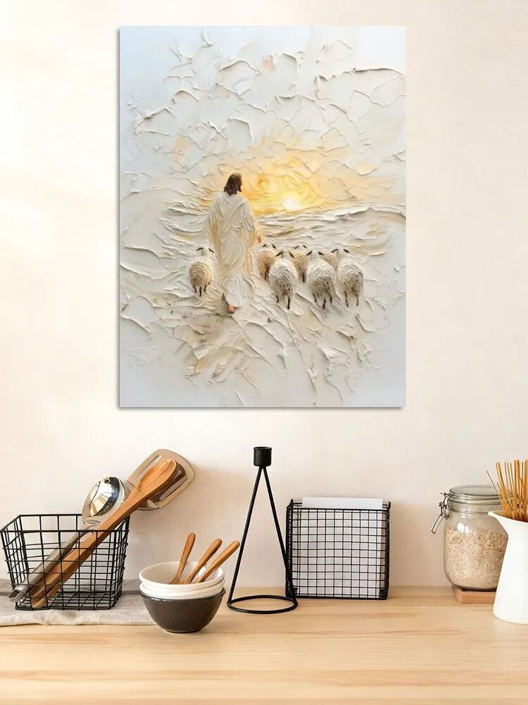 Картина "Христианская холстная картина Иисус Хороший Пастырь, 30 * 40cm, 30 х 40CM" 30x40 см