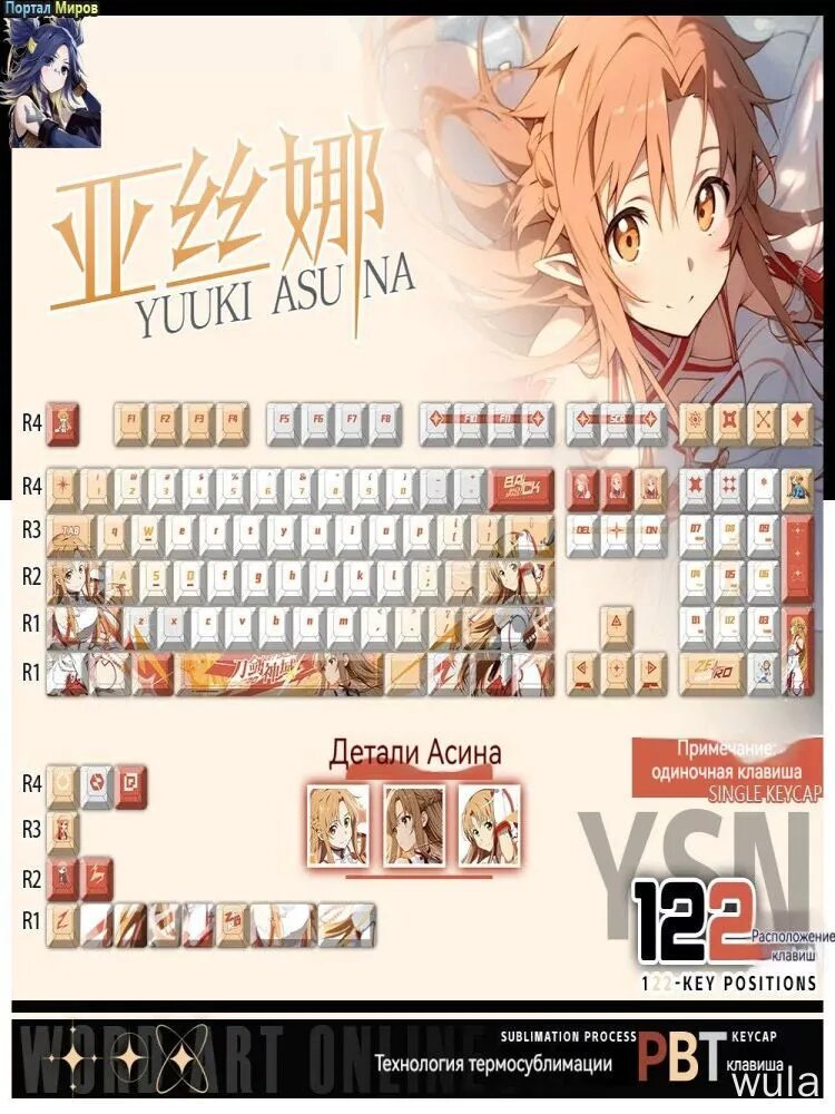 Клавиши (кейкапы) PBT для клавиатуры по аниме Мастер меча онлайн (Sword Art Online), персонаж: Асуна