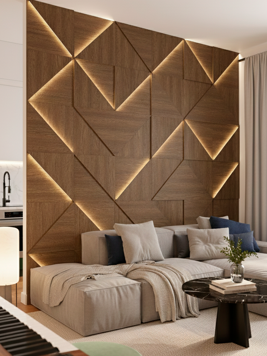 Панель модульная декоративная с LED-подсветкой, 50x50 см цвет дуб какао