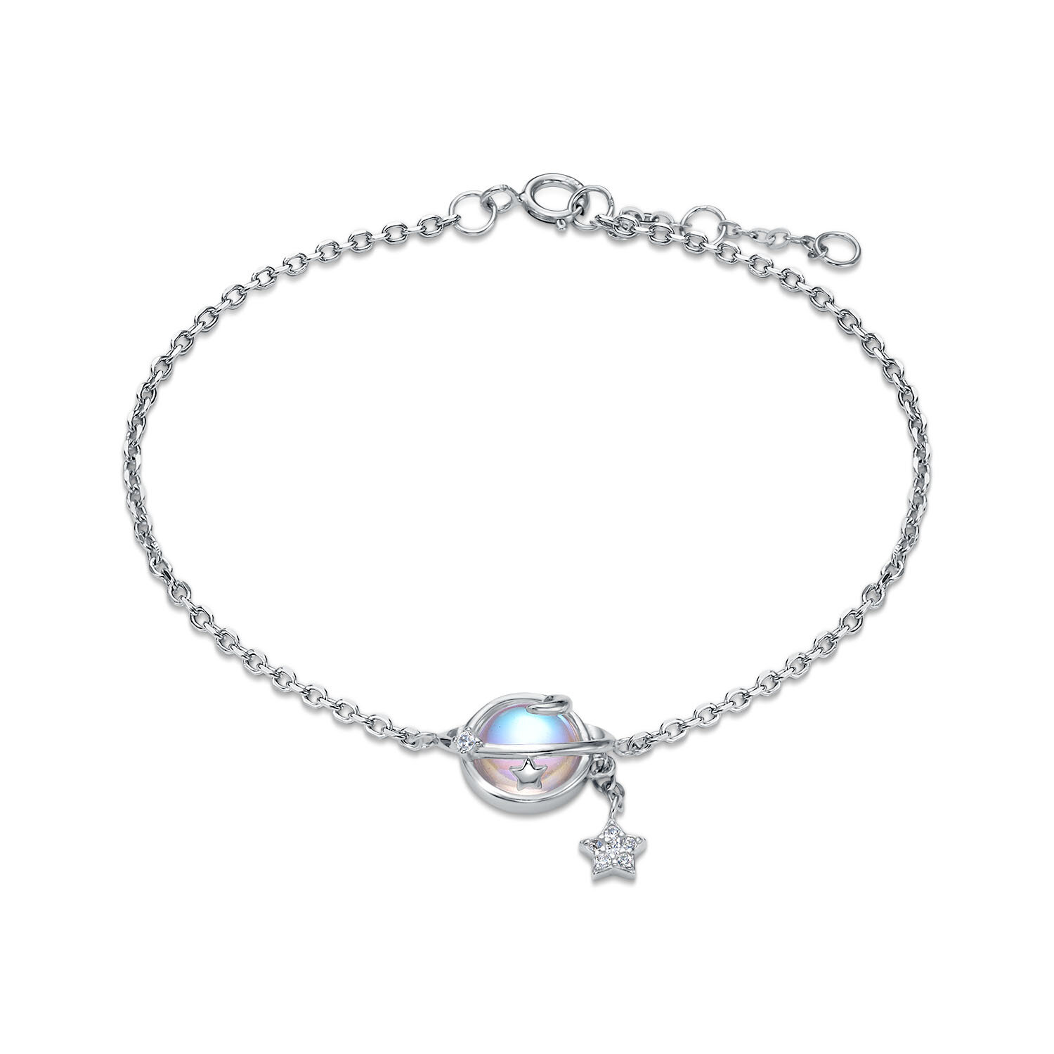 Браслет-цепочка, серебро, 925 проба, родирование, фианит, стекло