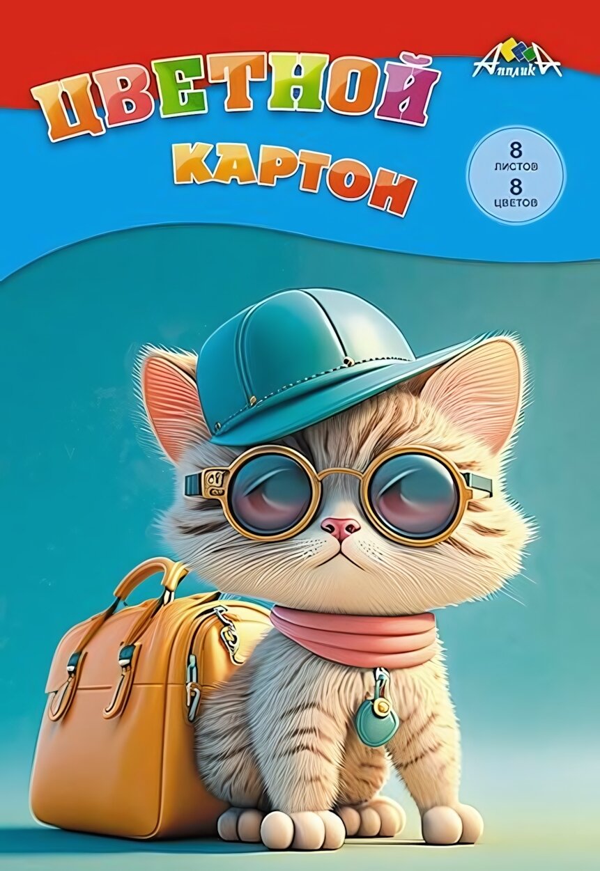 Цветной картон А4 8л, 8 цветов, плотность 200 г/м², для творчества