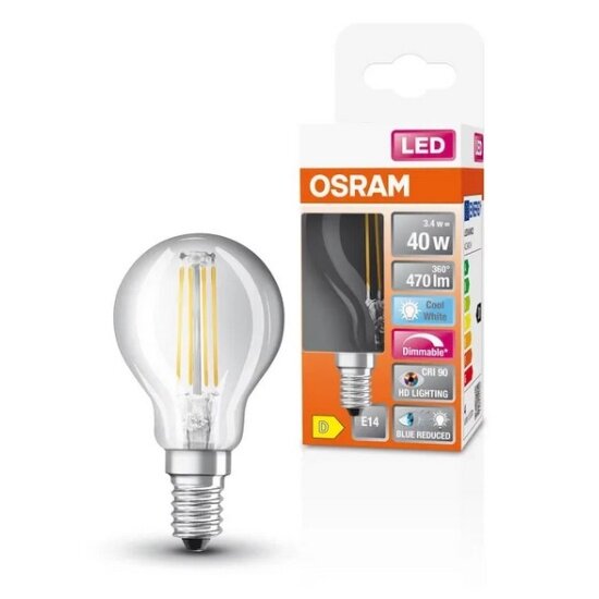 Светодиодная лампа Ledvance-osram OSRAM LED SUPERSTAR+ CL P FIL 40 dim 3,4W/940 E14 Ra90