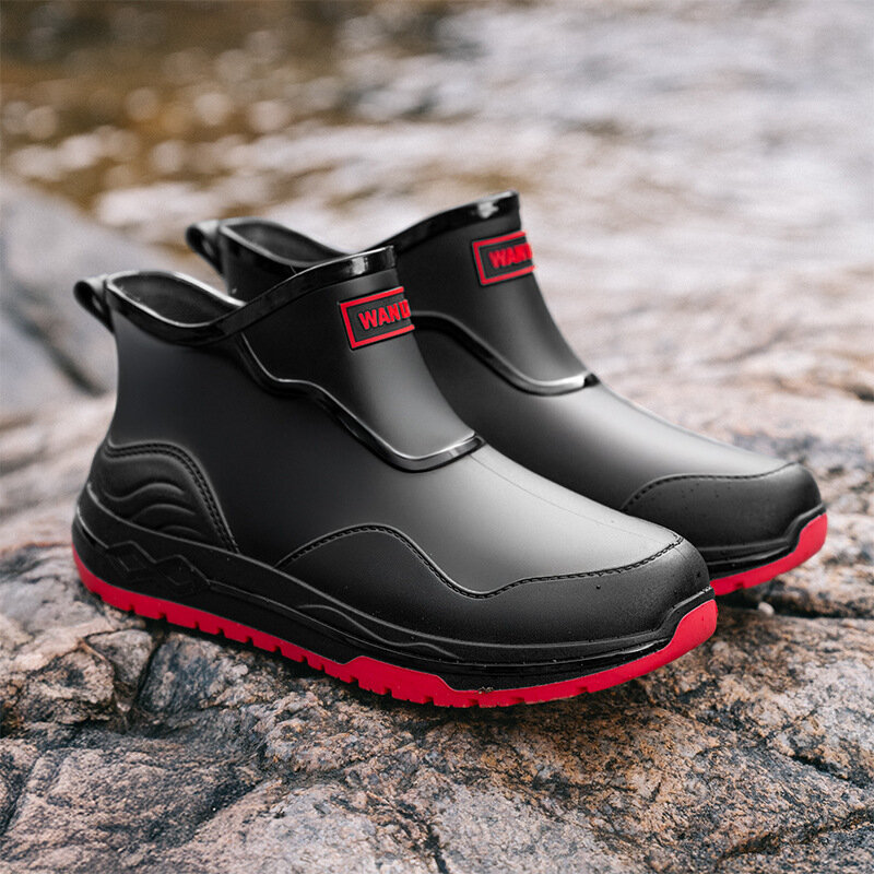 Стильные резиновые сапоги для мужчин, короткие, удобные уличные водонепроницаемые ботинки, универсальные, нескользящие, кухонные ботинки, водонепроницаемые ботинки для мытья автомобилей. Размер обуви. EU:41