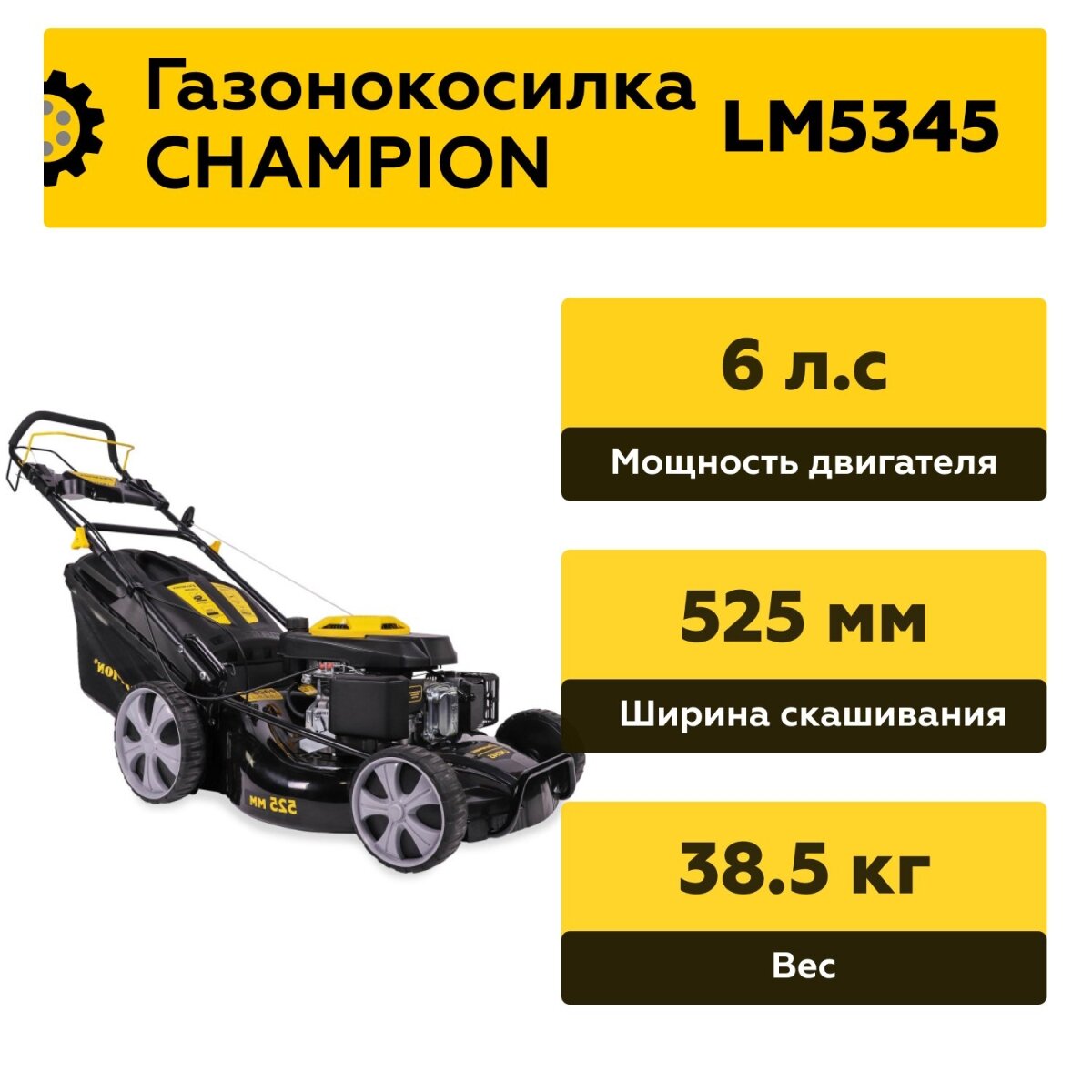 Газонокосилка Champion LM5345, 4-х тактная, складная, травосборник 75 л