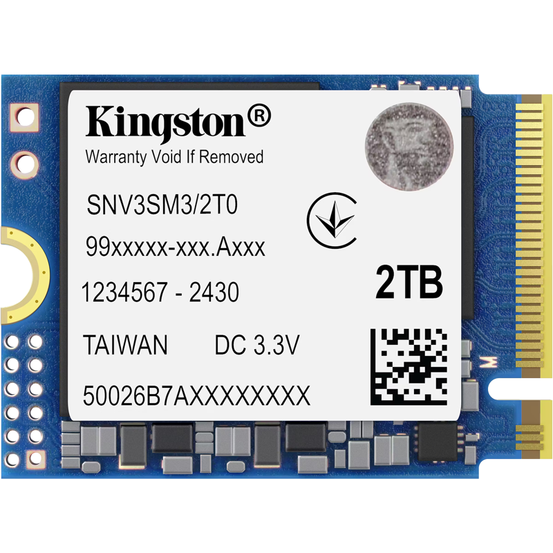 Твердотельный накопитель Kingston SSD NV3 SNV3SM3/2T0, 2000GB, M.2(22x30mm), NVMe, PCIe 4.0 x4, 3D TLC, R/W 6000/5000MB/s, TBW 640, DWPD 0.2, гарантия 5 ЛЕТ