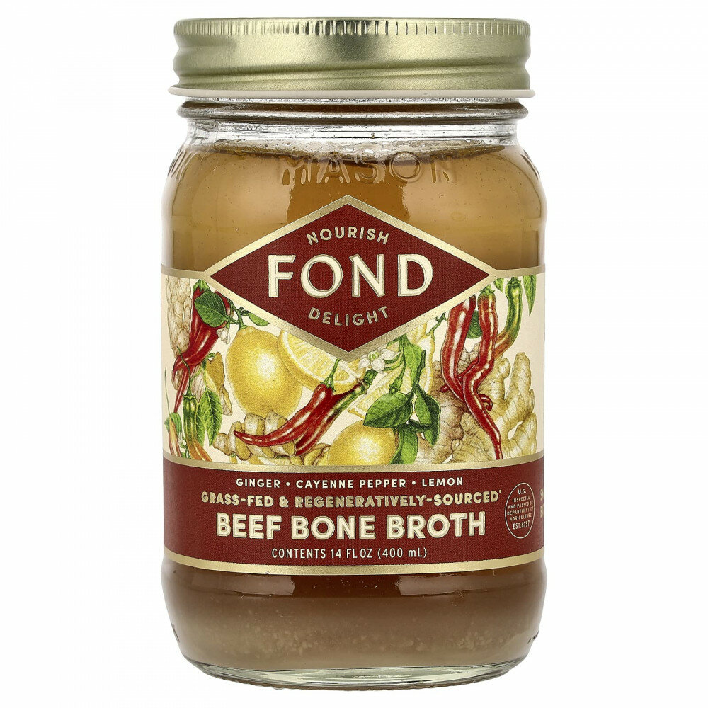 FOND Bone Broth, говяжий костный бульон, имбирь и кайенский перец, 400 мл (14 жидк. унций)
