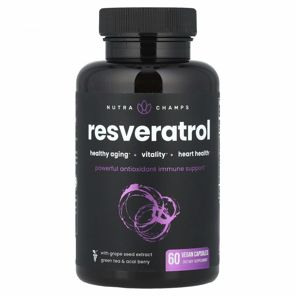 NutraChamps, ресвератрол, 60 веганских капсул