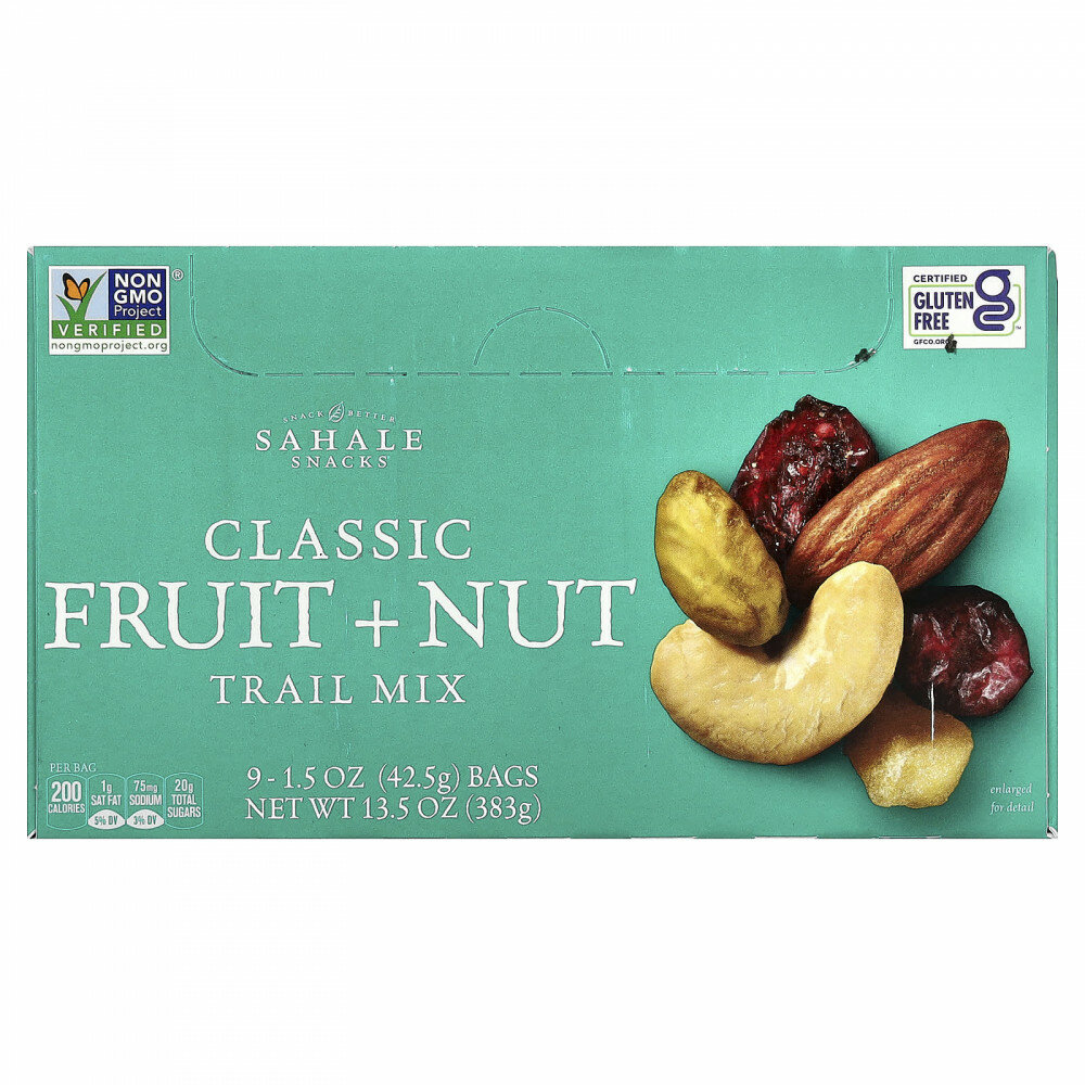Sahale Snacks, смесь орехов и сухофруктов, классические фрукты и орехи, 9 пакетиков по 42,5 г (1,5 унции)