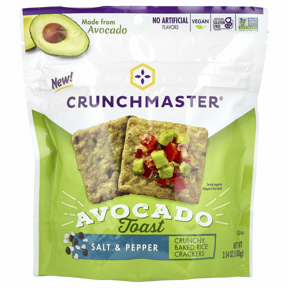 Crunchmaster, Avocado Toast, хрустящие рисовые крекеры, соль и перец, 100 г (3,54 унции)