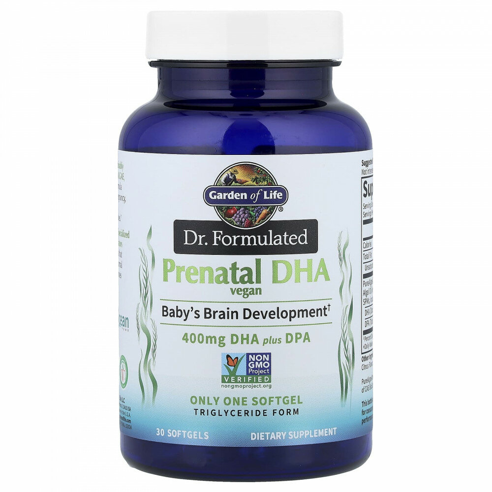 Garden of Life, Мы в компании Formulated, Vegan Prenatal DHA, 400 мг, 30 мягких таблеток