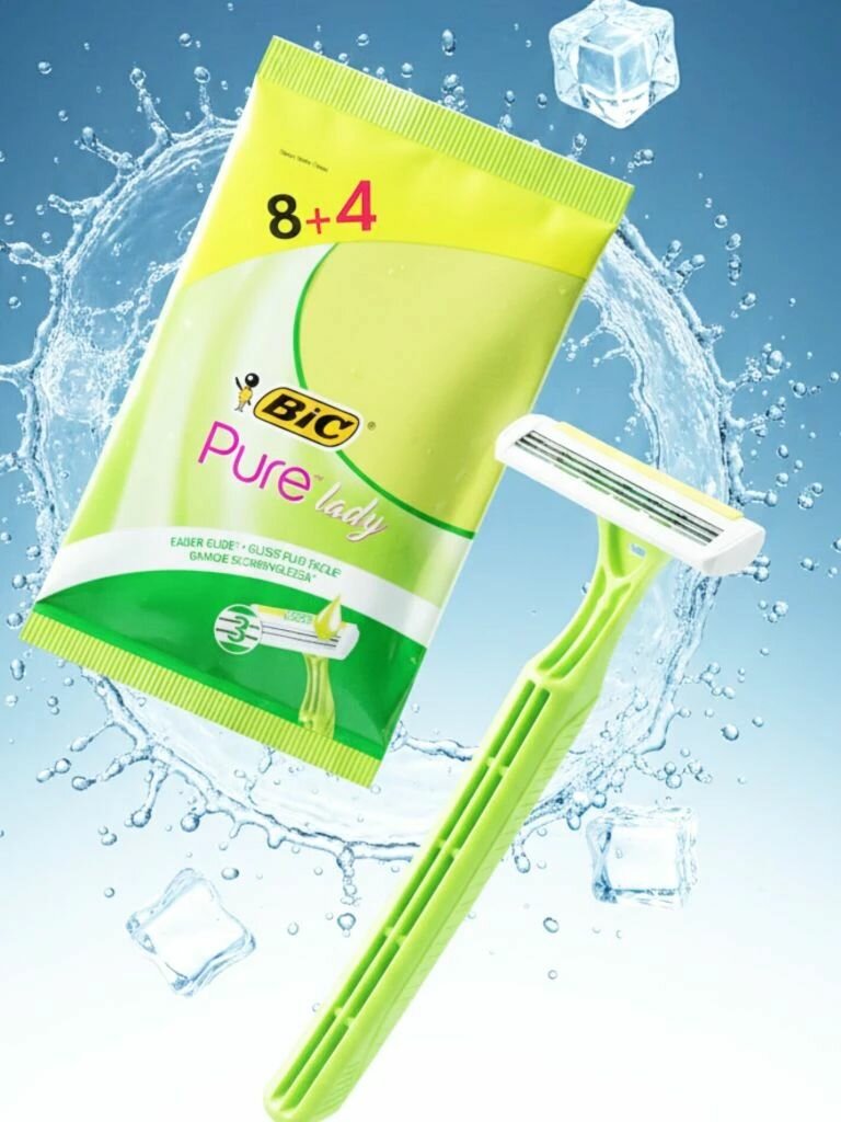 Бритвы одноразовая женская BIC Pure Lady 3 лезвия, 8+4шт