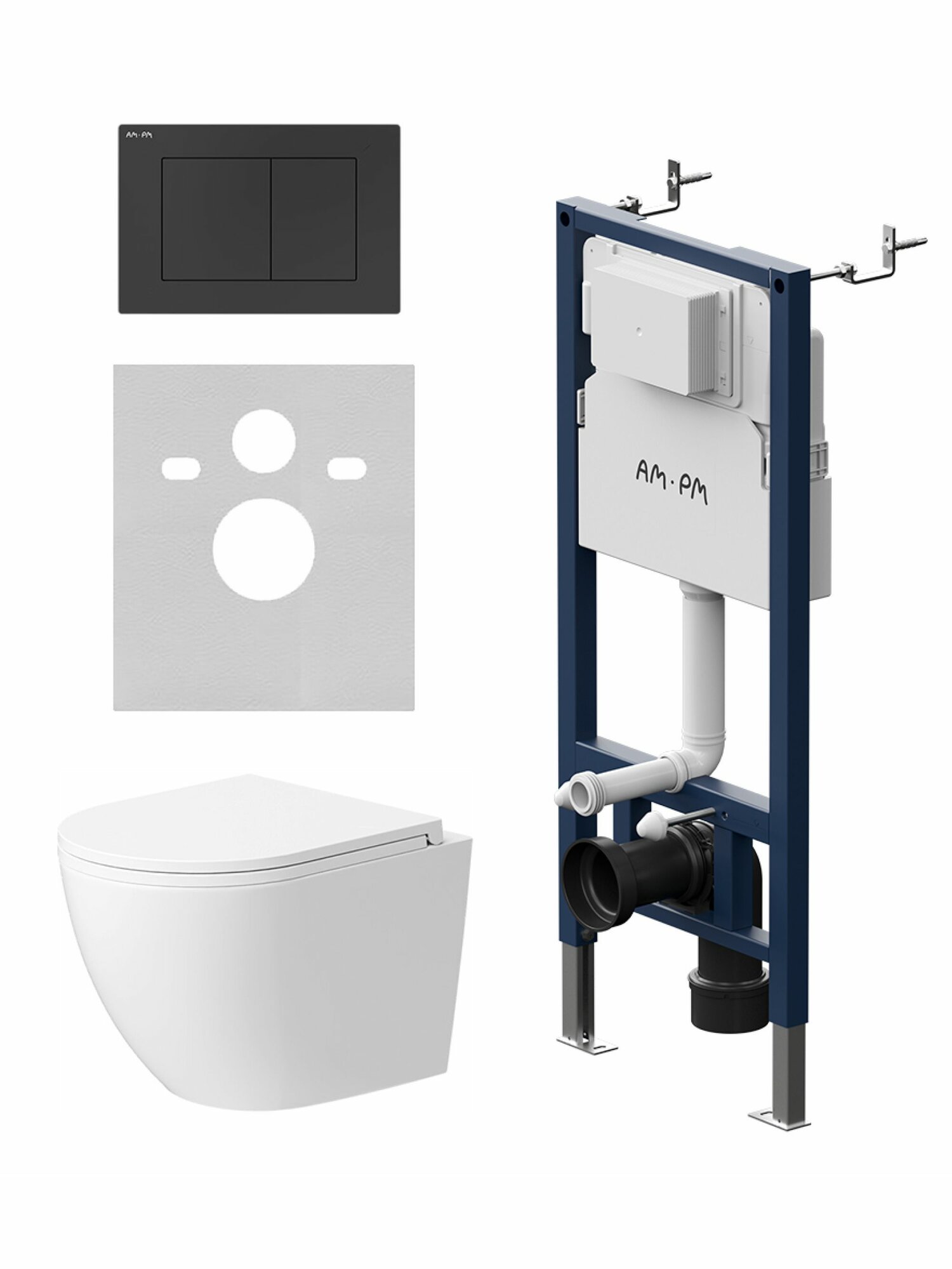 Инсталляция AM.PM PrimeFit с подвесным унитазом Damixa Quanta, клавиша S матовый черный