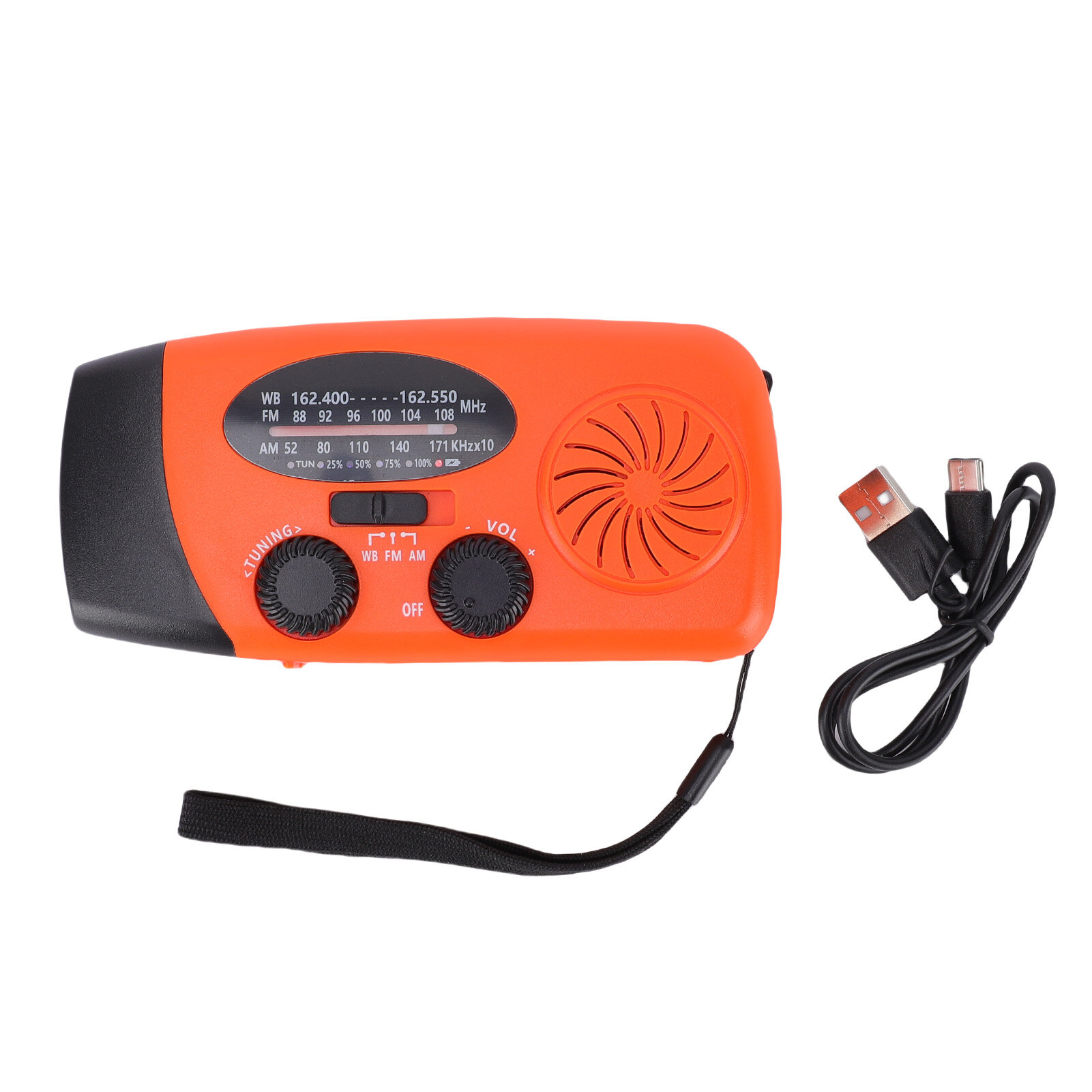Аварийное метеорологическое радио AM FM WB Портативное радио с солнечной рукояткой и светодиодным фонариком, аккумулятор 6000 мАч, оранжевый